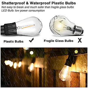 Ampersand Shops 48 Feet Outdoor Solar String Lights Warm White 15 LED Bulbs Home Garden Patio Backyard Mood Lighting