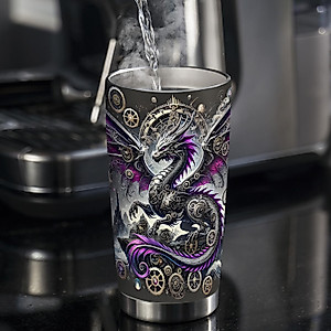 64HYDRO 20oz Steampunk Mechanical Dragon Tumbler, Engineer Mechanic Dragons, Gaming, Gamers Gifts for Dragon Lovers, Stainless Steel Double Wall Vacuum Insulated Coffee Mug, Travel Cup with Lid - F