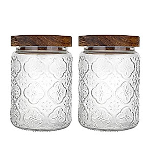 PFUM Vintage Glass Airtight Storage Jar, Kitchen Storage Sealed Jar With Airtight Wood Lid for Candy, Coffee Tea Beans, Oats,Flour, Grains,Food Storage Jar 25oz(2pcs)