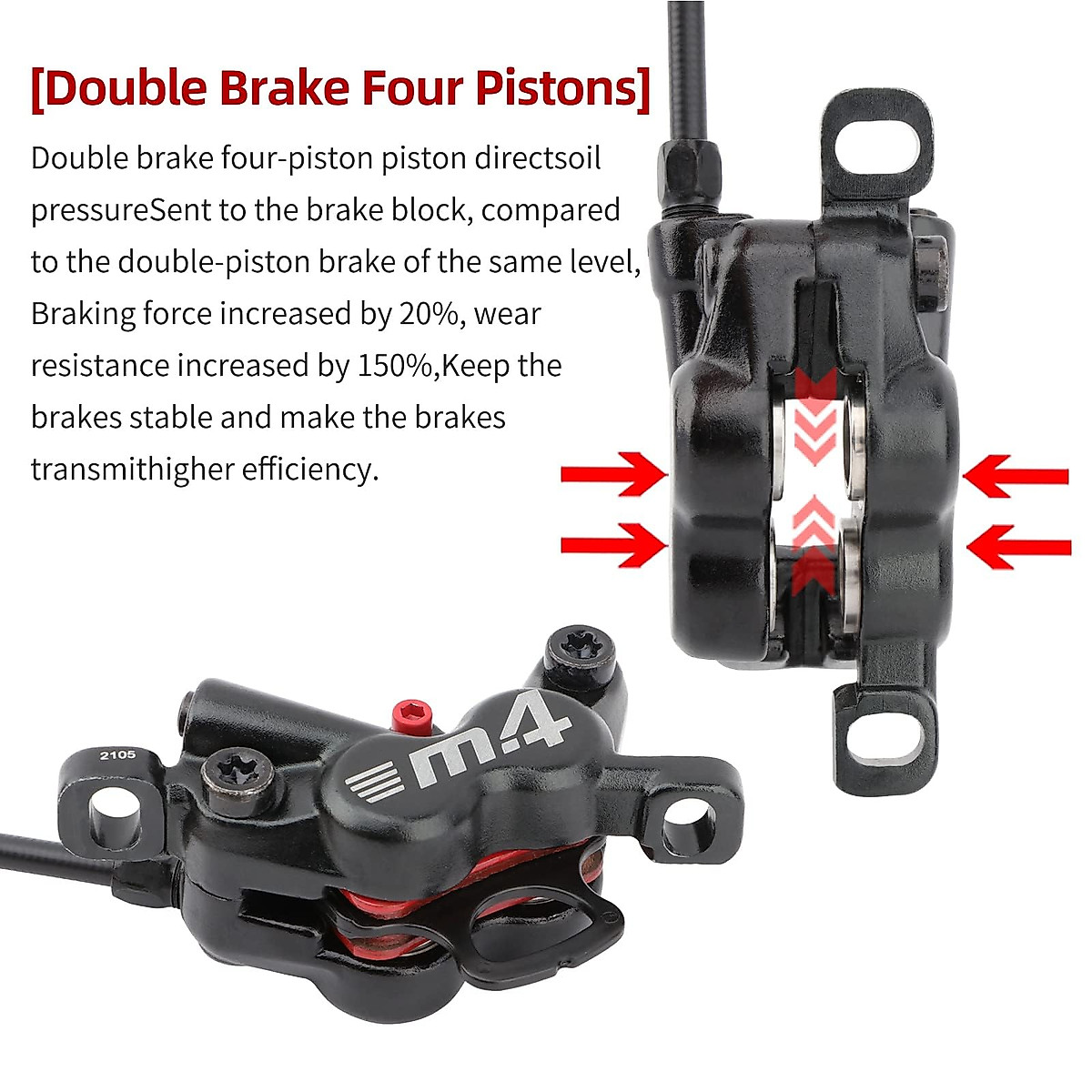 MEROCA M4 4-Piston Mountain Bike Hydraulic Disc Brakes Left Front 800mm Right Rear 1400mm Hydraulic Brake Ebike Hydraulic Brakes Bike Disc Brake