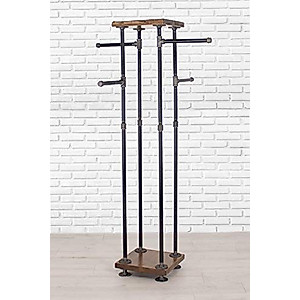 Industrial Pipe and Wood Clothes Rack 4-Way, Garment Rack, Clothing Rack, Closet Organizer, Clothing Storage and Display