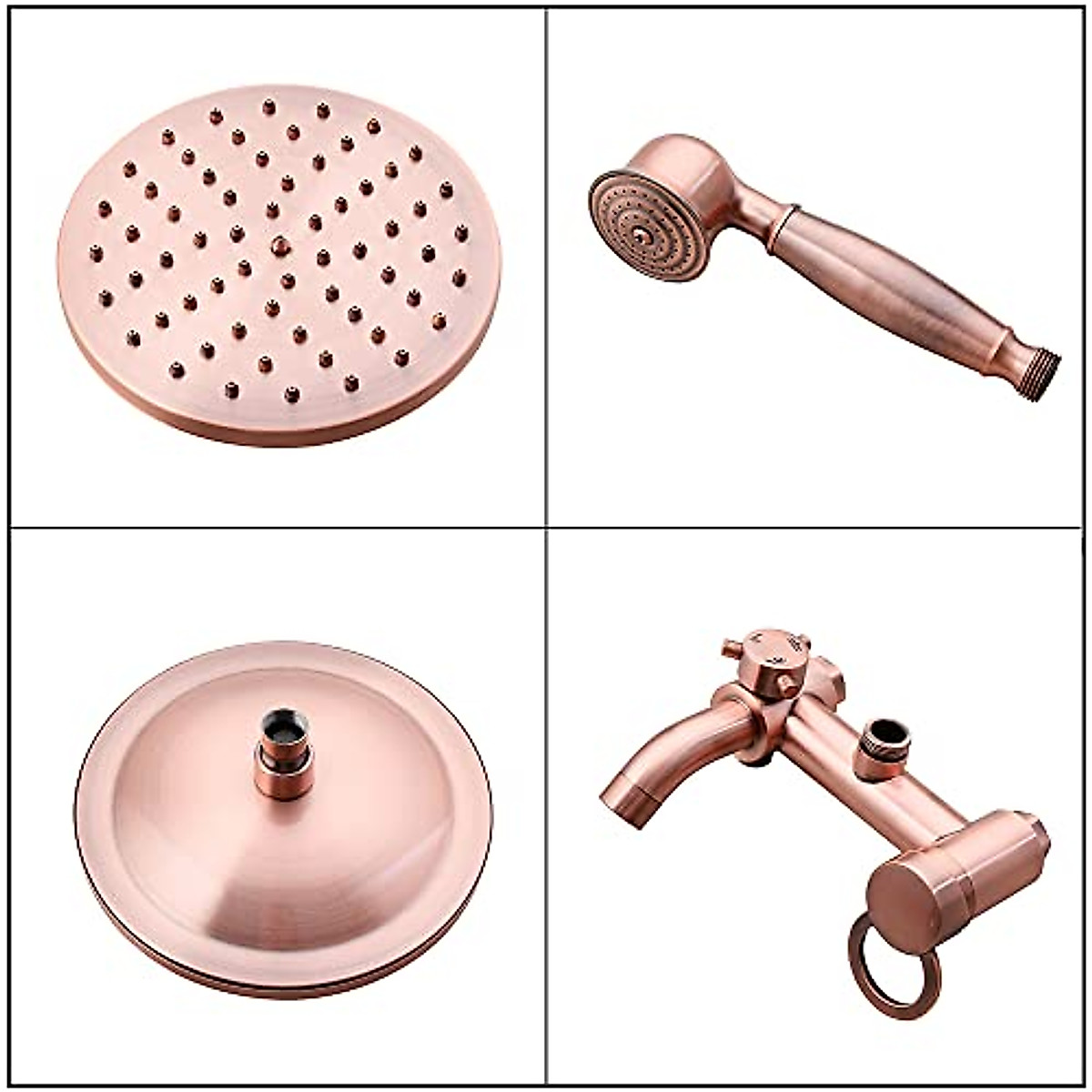 Exposed Shower System with 8 inch Rainfall Shower Head 3 Function Bathroom Shower Faucet Set Wall Mounted Copper Shower Fixture with Handheld Shower Head and Antique Brass Shower Mixer Valve