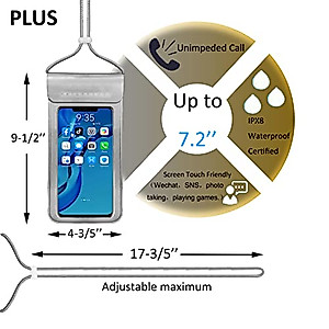 NIUTRIP Waterproof Pouch Cellphone Case,Dry Phone Bag Compatible for iPhone 13 12 11 Pro Max XS Max XR X 8 7 6 S SE,Galaxy S22 Ultra S21 S20 S10,Up to 7-7.2",Plus Black and Plus Sliver,2Pack