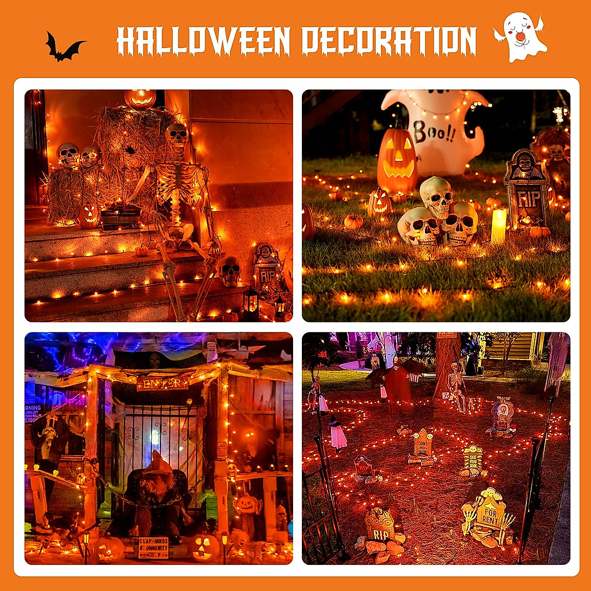 JMEXSUSS 2 Pack Orange Solar Halloween Lights, Total 400 LED 151FT Solar String Lights Outdoor Waterproof, 8 Modes Halloween Lights for Outside Tree Patio Yard Garden Halloween Decorations