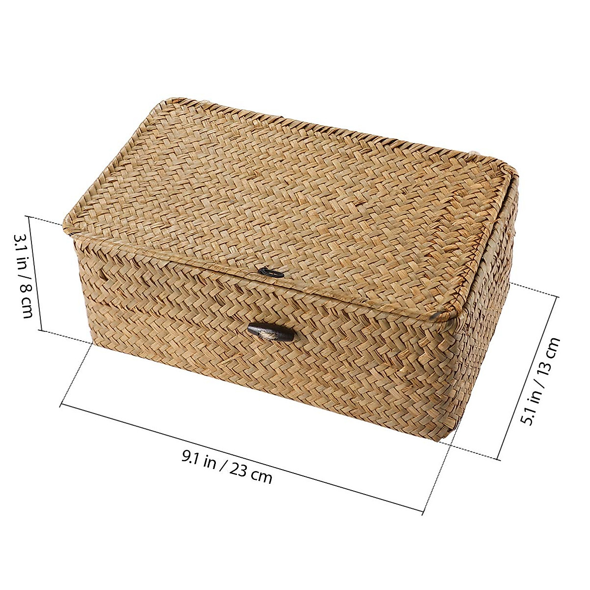 Vosarea Rattan Storage Basket,Straw Seaweed Basket, Hand-Woven Storage Basket Multipurpose Container with Lid for Desktop Home Decor (9inch)