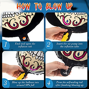 Zomiboo 6 Pieces Day of The Dead Sugar Skull Party Balloons Halloween Skull Balloons Halloween Decoration Balloons for Halloween Sugar Skull Party Decoration, 6 Styles