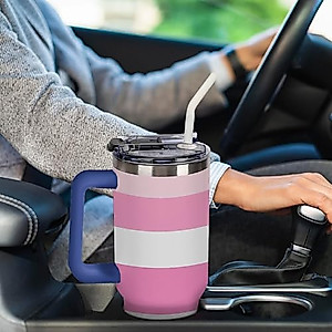 Trans Pride Free Flag Insulated Tumbler with Lid And Straw Stainless Steel Travel Coffee Mug 40oz Deep Blue-style