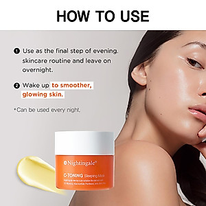 Nightingale C Toning Sleeping Mask, Overnight face Mask For Face, Vitamin C + Niacinamide +AHA, BHA, PHA+ Hyaluronic Acid, Moisturizing & Visibly Brighten, Fragrance free, Korean Skin Care