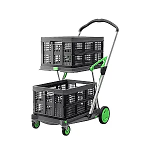 CLAX® The Original | Made in Germany | Multi Use Functional Collapsible Carts | Mobile Folding Trolley | Storage Cart Wagon | Shopping Cart with 2 Storage Crates (Green)