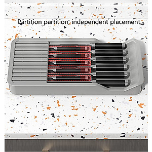 CYlovinho Kitchen Knife Drawer Organizer, Kitchen Drawer Organizer Insert Fixed 11 Knives (Without Knife), Save Space and Kitchen Safety (Gray)