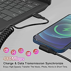 Right Angle Lightning Cable -Apple MFi Certified & Data Sync- Coiled Lightning Cable for CarPlay -Short Lightning Cable 2.4A Fast Charge Lightening Charger Cables for iPhone 13 12 11 Pro X XS Max Plus