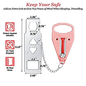 AceMining Portable Door Lock Home Security Door Locker Travel Lockdown Locks for Additional Safety and Privacy Perfect for Traveling Hotel Home Apartment College-Pink(1 Pack)