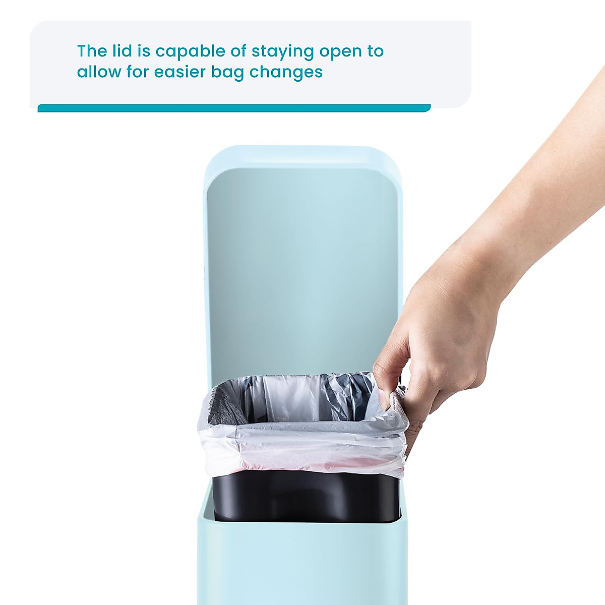 Home Zone Living 1.3 Gallon Bathroom Trash Can with a Lid, Stainless Steel Wastebasket with Slim Shape and Step Pedal for Home and Office, 5 Liter Capacity, Blue