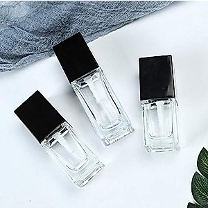 QUUPY 2Pcs 15ml/0.5oz Empty Clear Square Glass Emulsion Essence Bottle With Black Pump Head Cosmetic Foundation Travel Vials Containers Holder For Lotion Cleanser Essential Oils Liquids Body Cream