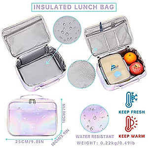 Lohol Galaxy School Backpack with Lunch Box, Lightweight BookBag Set for Girls Kids （Purple&Green）