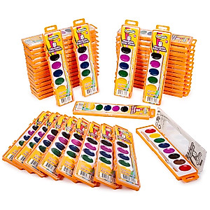 Creative Kids Bulk Washable Watercolor Paint Set - 40 Pack w/ 8 Assorted Water Color Paints & Wooden Brush - Classroom Art Supplies