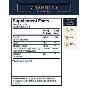 Quicksilver Scientific Liposomal Vitamin C + Elderberry - Liposomal Vitamin C 1000mg with Superior Absorption Technology & Tocotrienols - Antioxidant & Immune Support Tonic (100ml)