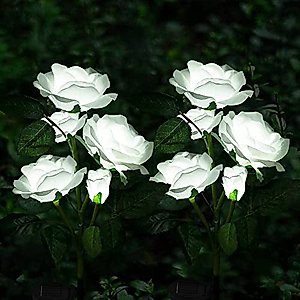 ostritec 2 Pack Solar Roses, 7 Color Changeing Flower Lights, 10 Solar Roses Outdoor Garden Decorations, Waterproof Solar Flowers Stake Lights for Patio Party RV Valentine's Day