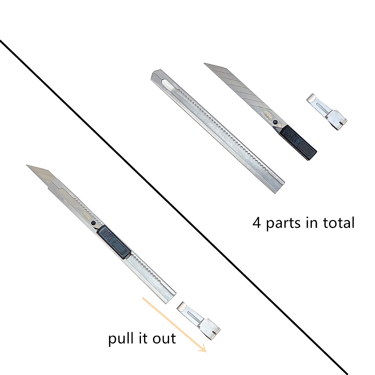 9mm Utility Knife Blades Replacement, 50 Pcs Snap-Off Blades with a Retractable Utility Knife, Carbon Steel Blades For Vinyl Knife, Box Cutter, Craft Knife, Use in Office, Home, Arts, Crafts