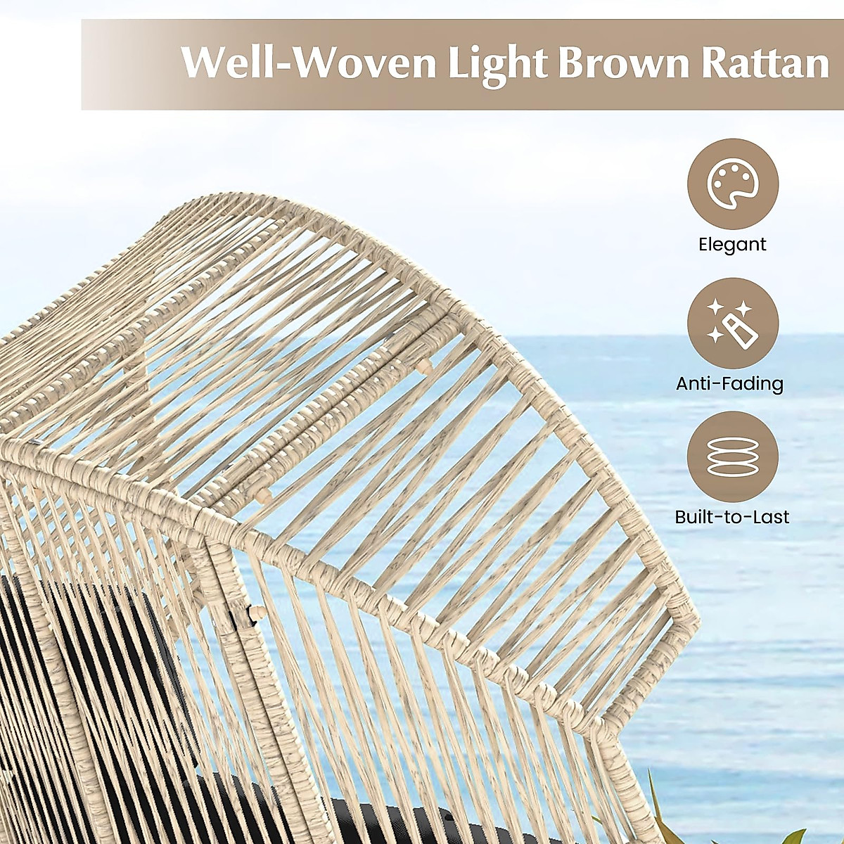 Tangkula Oversized Egg Style Chair, Wicker Stationary Patio Egg Chair w/Cushions & Headrest, Heavy-Duty Metal Frame, Patio Lounge Basket Sofa Chair for Yard, Porch, Living Room