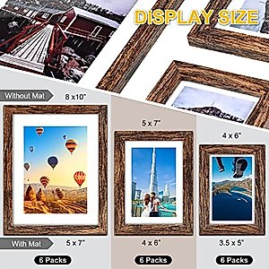 BEYAHELA 4x6 Picture Frame Set of 6, Rustic Farmhouse 4 x 6 Frame Bulk with Mat, Distressed Wooden Photo Frame for Table Top Display and Wall Mounting Rustic Picture Frame With HD Glass (Brown)