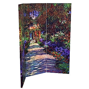 Red Lantern 4 ft. Short Double Sided Works of Monet Canvas Lilies/Garden at Giverny Folding Screen, Multicolor