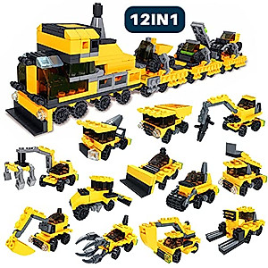 WODMAZ 24 Packs Construction Vehicles Building Blocks for Kids, 12 in 1 Car Sets Block Kits for Goodie Bags Birthday Gifts Stocking Stuffers Easter Valentines