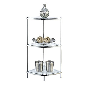 Convenience Concepts Royal Crest 3 Tier Corner Shelf, Chrome / Glass