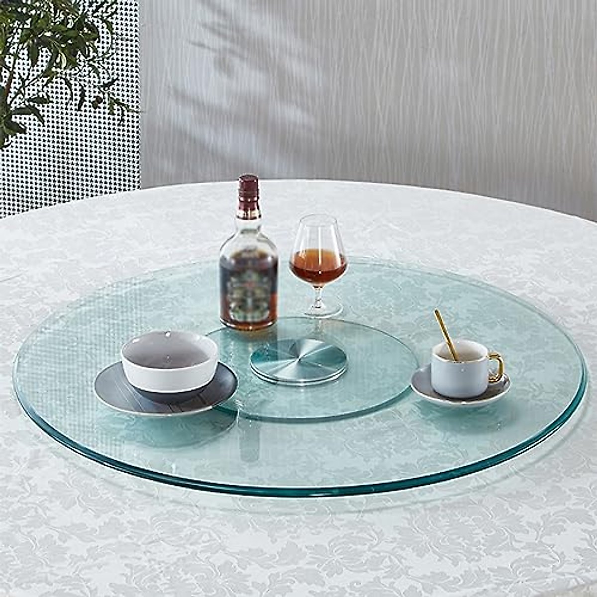 BBAUER Lazy Susan Turntable for Table, Transparent Table Turntable, Round Glass Dining Table Top, for Dining, Restaurant Table and Lazy Susan
