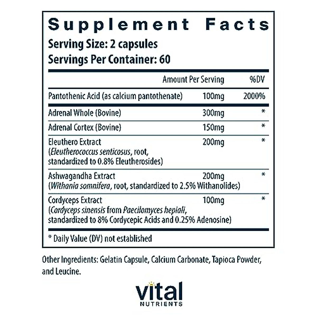 Vital Nutrients Adrenal Support | Adrenal Support Supplements for Gland Function and Cortisol Management | Supports Energy and Stress Levels | Gluten, Dairy, Soy Free | 120 Capsules