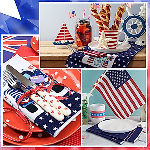 Geyoga 4 Pcs 4th of July Kitchen Dish Towel American Flag Hand Towel Patriotic Star Stripe Decorative Dishcloth White Blue Red Dish Towels for Memorial Independence Day (Bright Color,Gnome Truck)