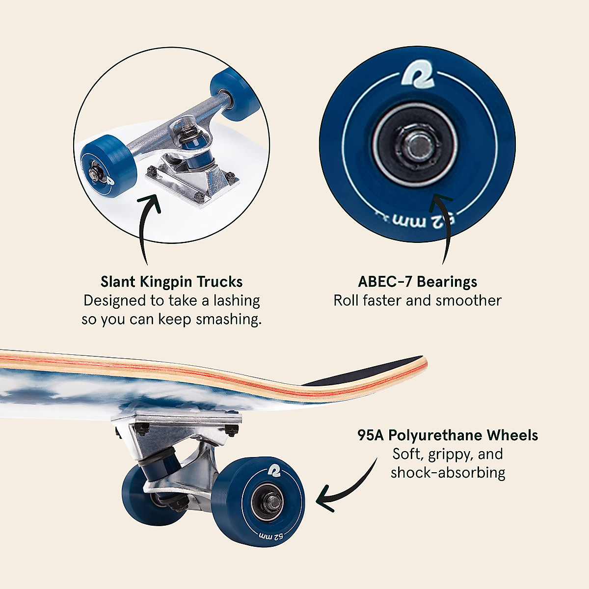 Retrospec Alameda Skateboard Complete with Abec-7 Bearings & Canadian Maple Deck, Blue Halftone
