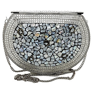 Ethnic Clutch Vintage Handmade metal Mosaic stone Shell purse Handbag for women Party Bag Special occasion accessories