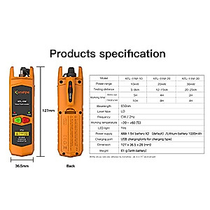 KomShine KPM-11M Power Meter Tester 7 Wavelengths + KFL-11M 30mW 25kmVisual Fault Locator VFL Fiber Optic Red Light Pen LED Lights Adapter for FC SC ST Connectors