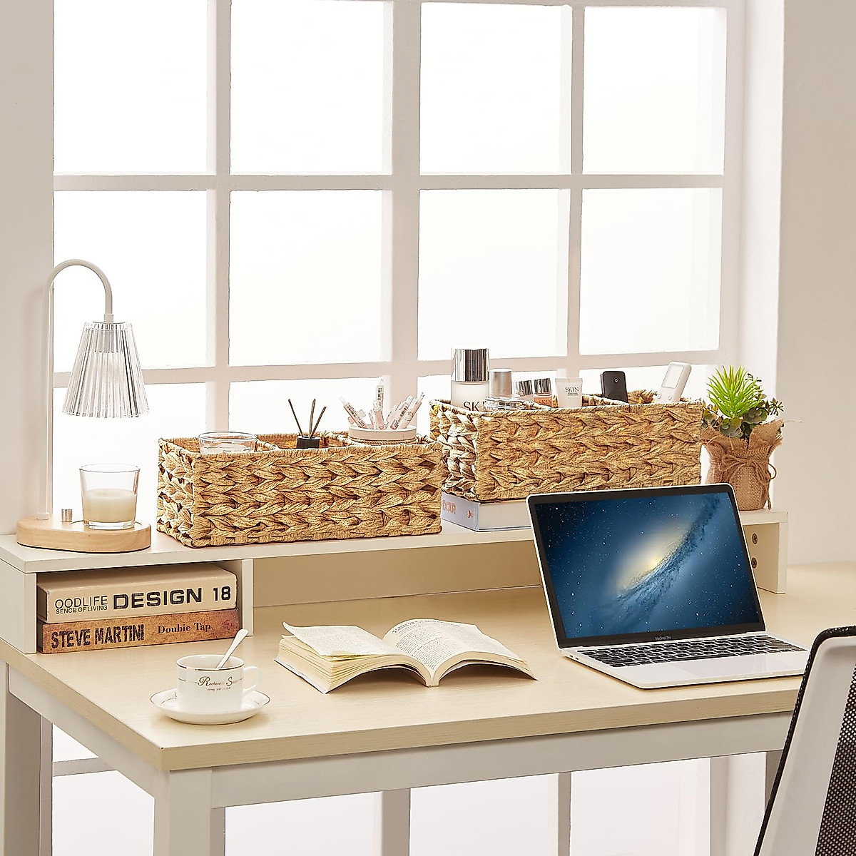 Vagusicc 3-Section Storage Basket, Hand-Woven Baskets,Toilet Paper Basket for Toilet Tank Top, Small Baskets for Organizing, 2-Pack