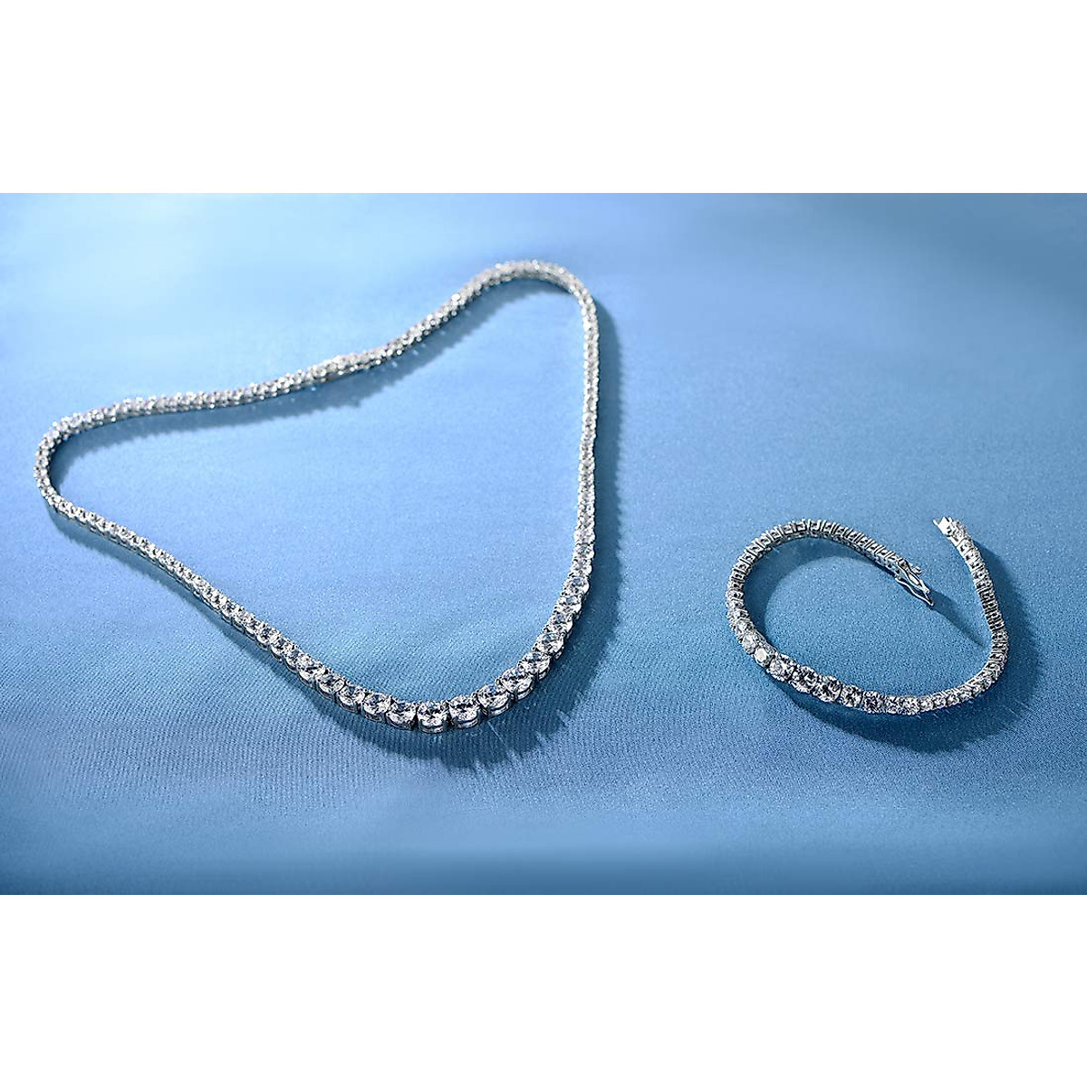 Gemsme 18K White Gold Plated Graduated Round Cubic Zirconia Tennis Necklace/Bracelet/Earrings Sets Pack of 3