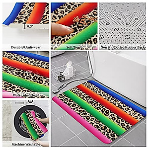 2 PCS Cushioned Anti-Fatigue Kitchen Mats and Rugs,Brown Cheetah Leopard Print Old-Fashioned Animal Skin Non-Slip Floor Bath Mat Accent Runner Rug Indoor Doormat Standing Comfort Mat Colorful Stripes