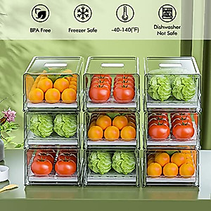 elabo Stackable Refrigerator Organizer Drawers with Removable Drain Tray, Fridge Organizer Bins, Pull Out Food Storage Container Bins with Drawer for Freezer and Kitchen, BPA-Free, Clear