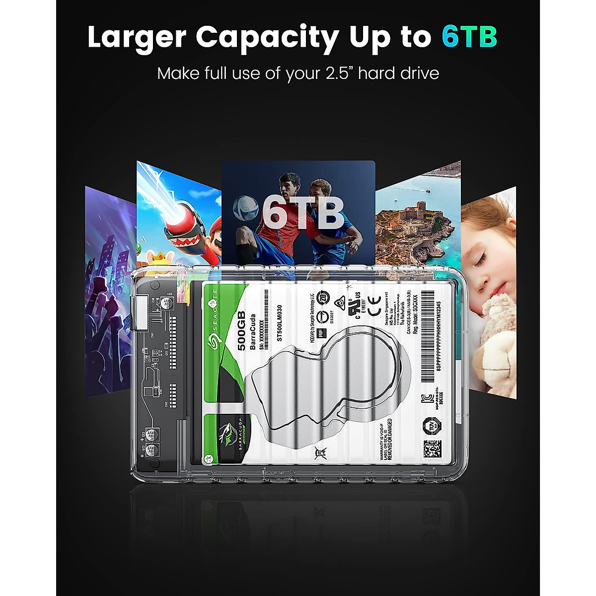 ORICO 2.5 inch External Hard Drive Enclosure USB 3.0 to SATA III Tool-Free Clear Hard Disk Case for 7mm 9.5mm SATA HDD SSD Max 6TB Support UASP (2139U3)