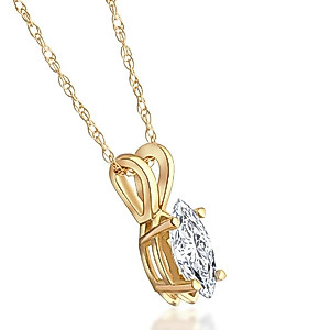 3/8Ct Marquise Natural Diamond Solitaire Pendant White or Yellow Gold Necklace