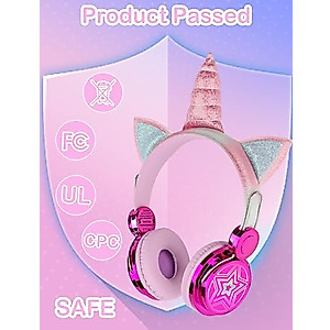 charlxee 𝟐𝟎𝟐𝟑 𝐍𝐞𝐰 Unicorns Kids Wireless Headphones with LED Lights,Headsets with Mic for School,30H Playtime,95dB Volume Limited,HD Stereo On/Over Ear Headsets,Unicorns Gifts(Hot-Pink)