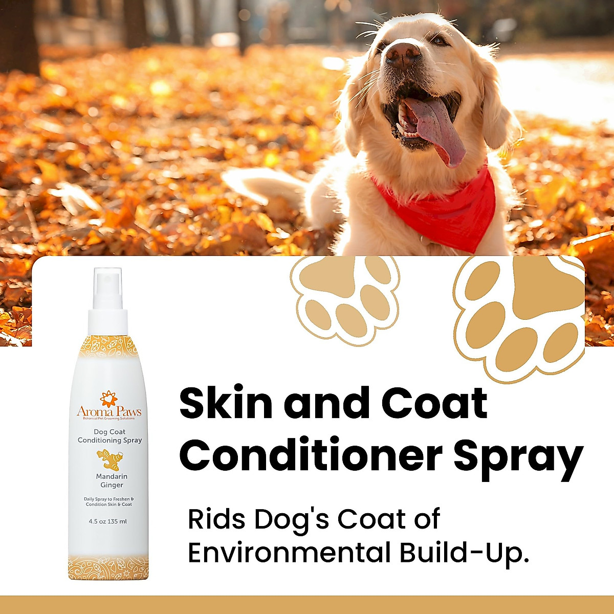 Aroma Paws Scented Dog Coat Spray – Cleansing, Conditioning, Moisturizing – Toxin Free, Healthy Ingredients – Aromatic Grooming Puppy Spray – Loosens Knots, Tangles – 4.5 Oz., Mandarin Ginger