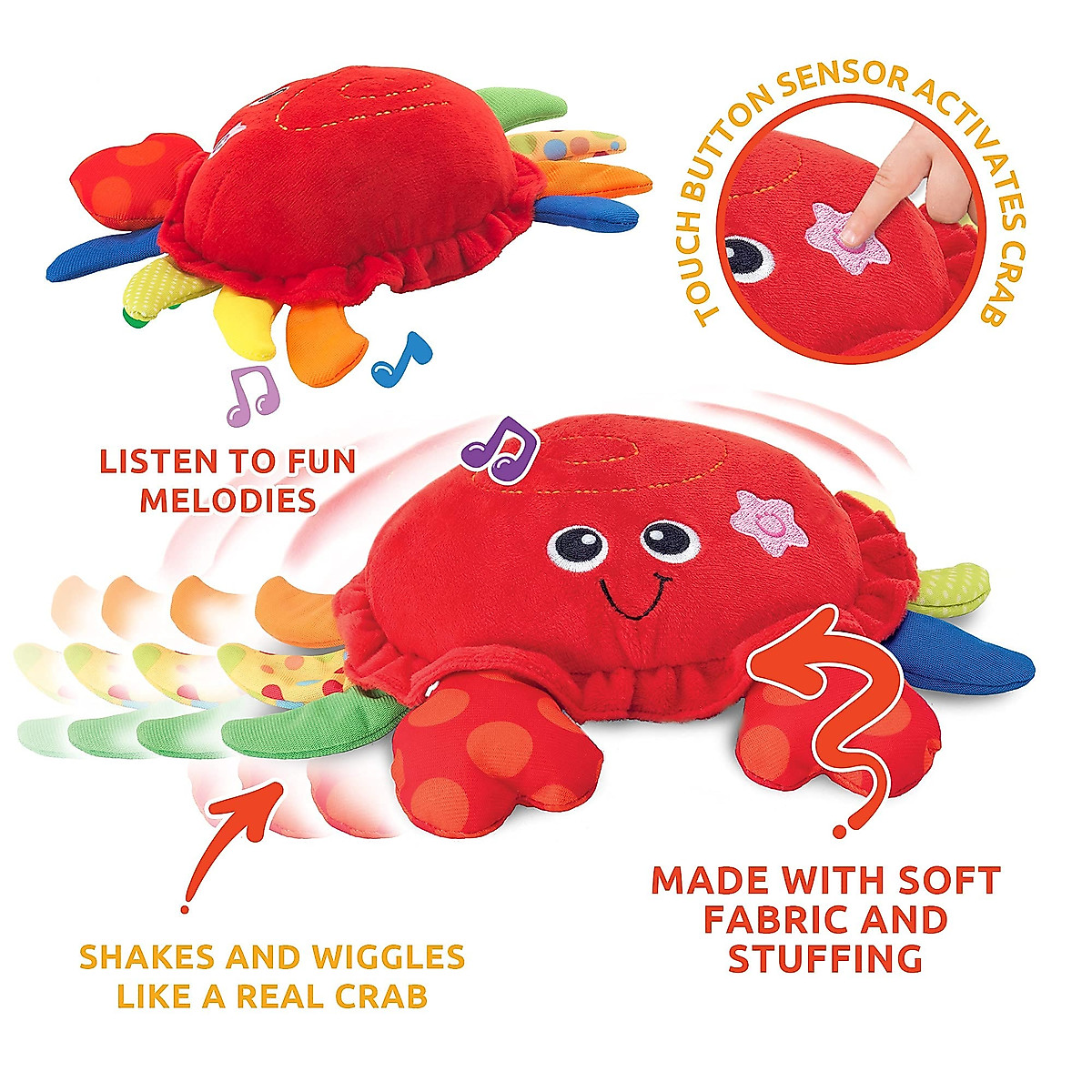 KiddoLab Musical Plush Crab Toy for 3+ Month Old Babies with Nursery Rhymes, Sounds and Sensor Button for Tummy Time and Early Development