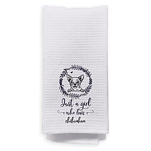 NEGIGA Just A Girl Who Loves Chihuahua Dish Cloths Towels 24x16 Inch,Floral Chihuahua Sketch Decor Decorative Dish Hand Towels for Kitchen Bathroom,Dog Lover Girls Gifts,Chihuahua Mom Gifts