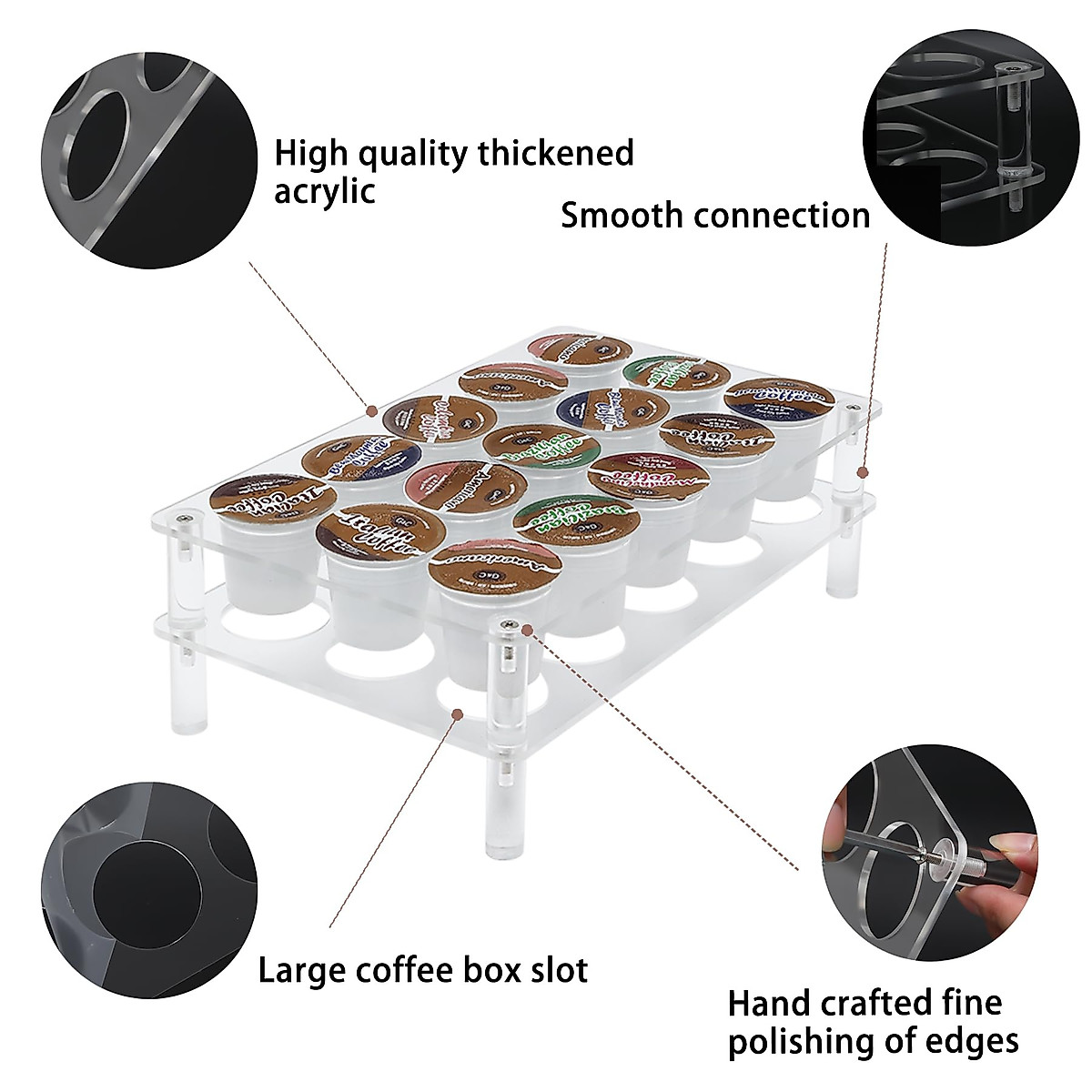 Baoswi 30 Coffee Pod Holder Acrylic, 2 Tiers Design, Clear K Cup Holder, Coffee Pod Organizer for Countertop, K Cup Drawer Organizer, Suitable for Most Coffee Capsules, 30 Pod Capacity