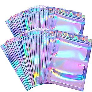 Mylar Bags - 100 Pieces Smell Proof Bags - Ziplock Bags Holographic Rainbow Color - 3x4 Inch Resealable Bags - Mylar Bags for Food Storage - Packaging Bags for Candy and Dried Fruits