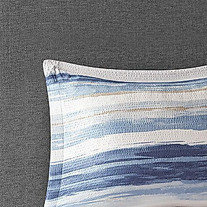 Madison Park Marina Comforter Quilt Combo Set - Modern Luxury Design, All Season Down Alternative Bedding, Matching Shams, Decorative Pillows, King/Cal King(104"x92") Seersucker Blue 8 Piece