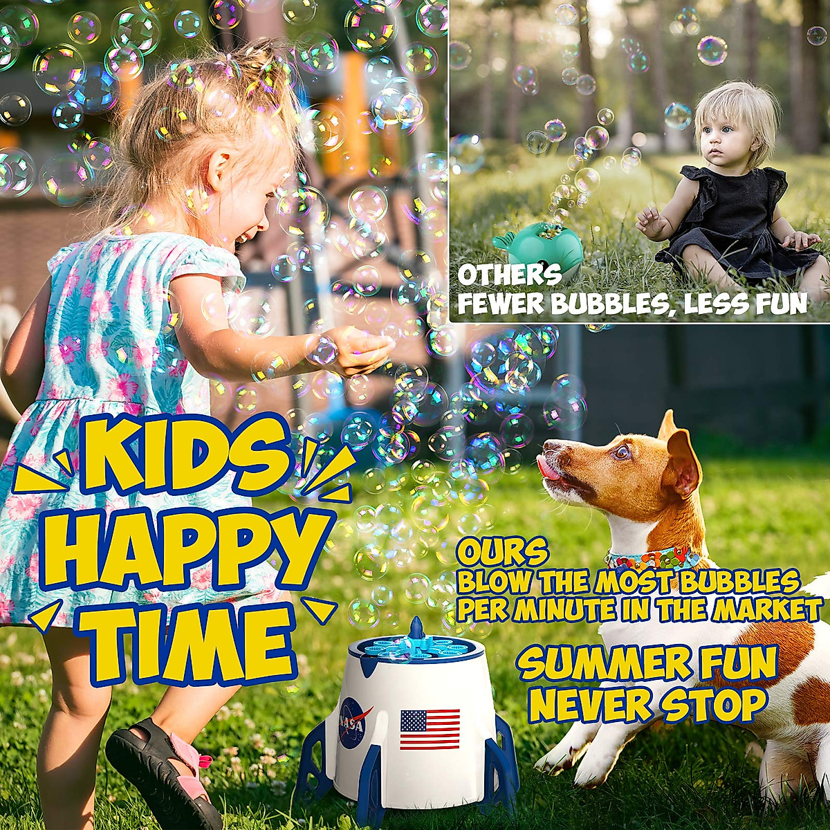 Bubble Machine, Space Rocket Bubble Machine for Toddlers, Kids, 3000+ Bubbles/min Electric Automatic Bubble Maker Blower Outdoor Gifts Bubbles Toys for Age 3-8 Year Old Boys, Girls, Baby Bath, Parties
