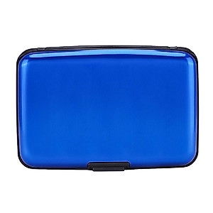 ELFISH Mini RFID Aluminum Wallet Credit Cards Holder Business Card Case Metal ID Case for Men Women (Blue)