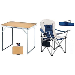 FUNDANGO Lumbar Back Padded Oversized Folding Camping Chairs with Portable Folding Camping Table with Handle for Outdoor Picnic Garden